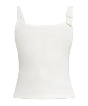 COURREGES Ribbed Sleeveless Vest With Shoulder Strap Detail - Heritagewhite