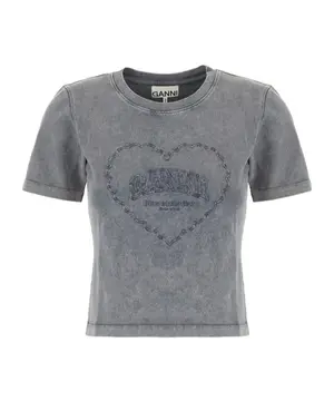 GANNI Short-sleeved T-shirt With Crew Neck - Phantom Black