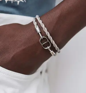 Dior Cd Icon Woven Leather Double Bracelet - Gray