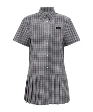 Miu Miu Checked Pleated Shirt Dress