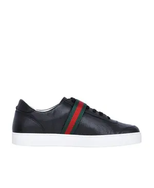 Gucci Low Top Sneakers With Red And Green Stripe Detail