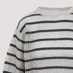 Brunello Cucinelli Striped Knit Jumper - Gray