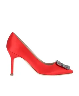 Manolo Blahnik Pointed High Heel Pumps With Crystal Embellishment - Red
