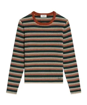 Celine Striped Ribbed Wool Crewneck Sweater - No