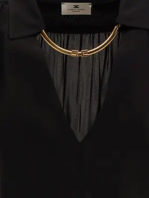 Elisabetta Franchi V-neck Georgette Blouse With Jewel Detail - Black