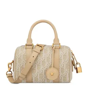 Dior Monogrammed Canvas And Leather Boston Bag - Nude