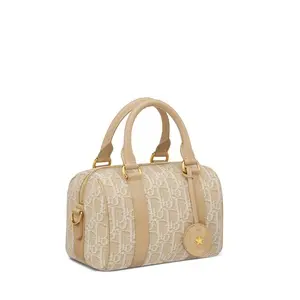 Dior Monogrammed Canvas And Leather Boston Bag - Nude