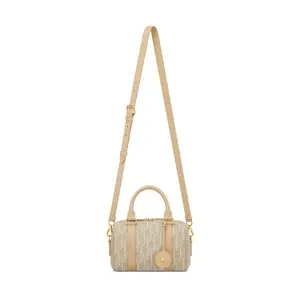 Dior Monogrammed Canvas And Leather Boston Bag - Nude