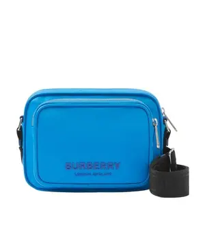 Burberry Logo Detailed Zipped Shoulder Bag - Blue