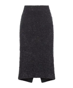 Balenciaga Tweed Midi Skirt With Slit Detail - Black
