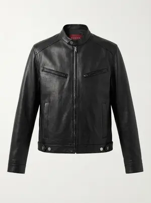 Gucci Zip-up Goat Leather Jacket With Embossed Logo