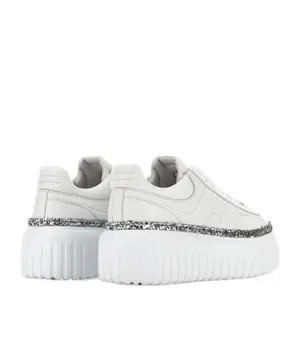 Hogan Lace-up Platform Sneakers With Glitter Welt - White