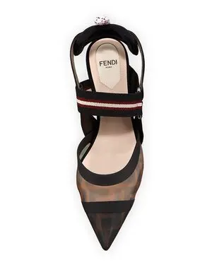 Fendi Colibrì Mesh Leather Stitching Pumps - Black