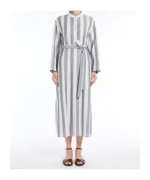 Max Mara Striped Belted Long-sleeved Dress