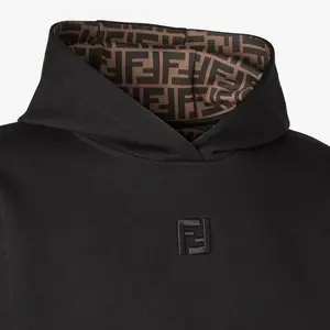 Fendi Ff Embroidered Long-sleeved Hoodie - Black