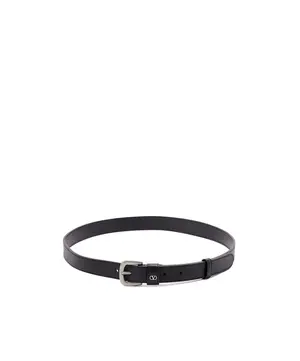 Valentino Garavani Logo-plaque Leather Belt - Black