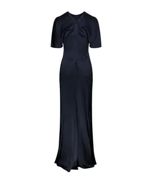 Victoria Beckham Gathered Waist Floor Length Dress - Navy