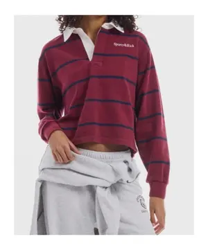 SPORTY  RICH Sporty & Rich Striped Long Sleeve Polo Shirt