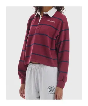 SPORTY  RICH Sporty & Rich Striped Long Sleeve Polo Shirt