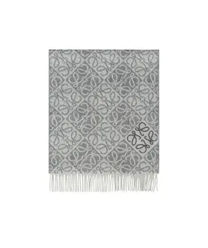 Loewe Monogram Jacquard Fringed Scarf - Grey