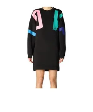 Moschino Round Neck Long Sleeve Dress - Black