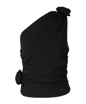 Magda Butrym One-shoulder Rose Embellished Top - Black