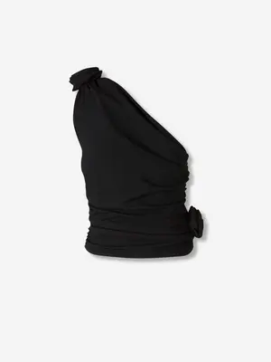 Magda Butrym One-shoulder Rose Embellished Top - Black