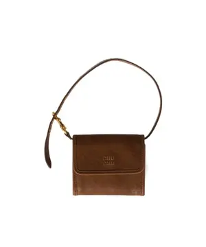 Miu Miu Nappa Leather Wallet With Shoulder Strap - Oak