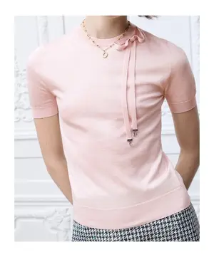 Dior Short-sleeved Fitted Knit Sweater With Cd Logo Detail - Pink