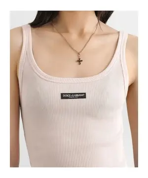 Dolce & Gabbana Sleeveless Logo Patch Jersey Top - Pink