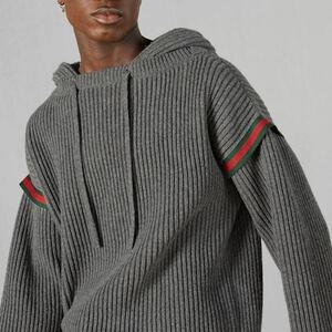 Gucci Web Striped Drawstring Knit Hoodie
