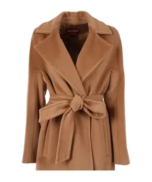 Max Mara Scire Belted Long-sleeve Coat - Camel