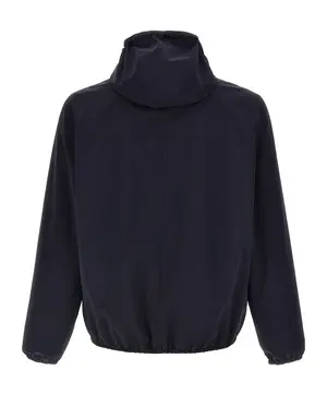 Brunello Cucinelli Logo Embroidered Zip-up Hooded Jacket - Blue