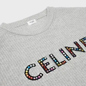 Celine Oversized Embroidered Sweater In Ribbed Wool