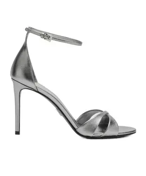 Prada Round Toe Stiletto Sandals With Adjustable Ankle Strap