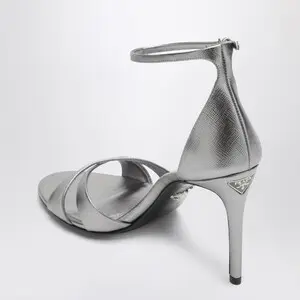 Prada Round Toe Stiletto Sandals With Adjustable Ankle Strap
