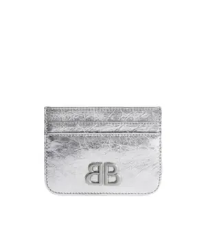 Balenciaga Monaco Card Holder Metallized In Silver - Gray