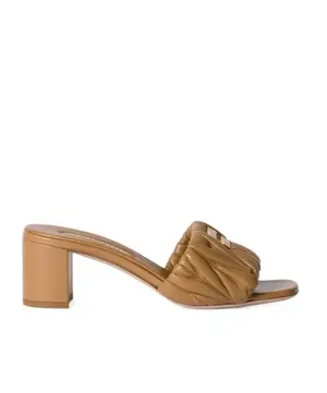 Miu Miu Logo-lettering Quilted Slip-on Sandals - Caramel