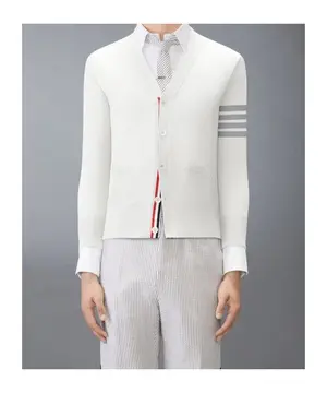 Thom Browne V-neck 4-bar Cardigan - White