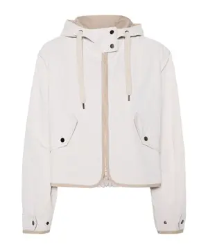 Brunello Cucinelli Zip-up Drawstring Hooded Jacket - White