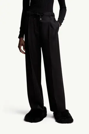 Moncler Wool Gabardine Tailored Trousers With Drawstring Waist - Black