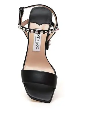 JIMMY CHOO Aadra85 Embellished Square Toe High Heel Sandals