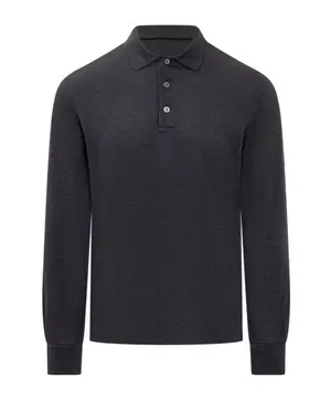 Zegna Buttoned Long-sleeved Polo Shirt - Black