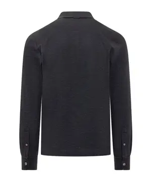 Zegna Buttoned Long-sleeved Polo Shirt - Black