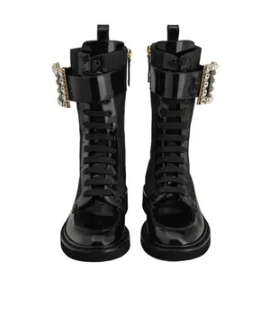 ROGER VIVIER Logo Buckled Leather And Jacquard Boots