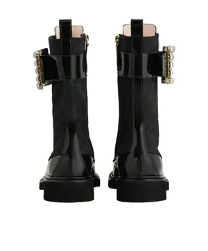 ROGER VIVIER Logo Buckled Leather And Jacquard Boots
