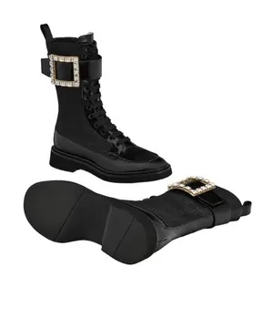 ROGER VIVIER Logo Buckled Leather And Jacquard Boots
