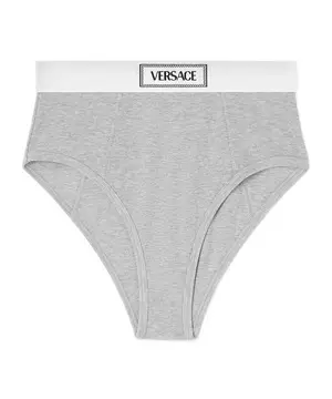 Versace High-waist Logo-waistband Briefs - Gray
