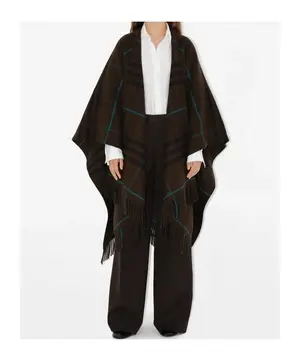 Burberry Checked Fringed Open-front Cape