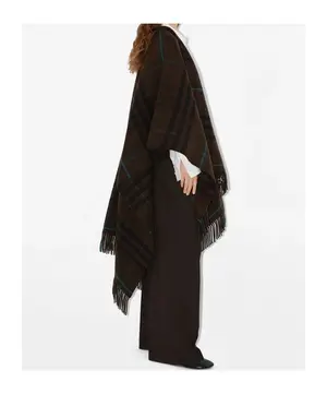 Burberry Checked Fringed Open-front Cape